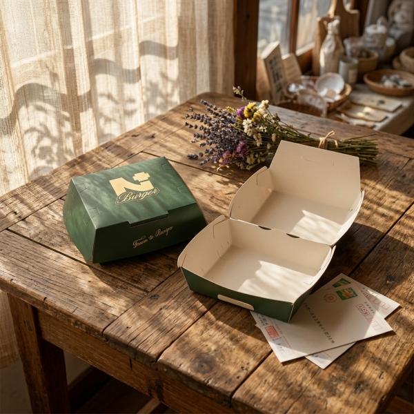 Quality Custom Corrugated Board Clamshell Burger Box with Varnishing Disposable for sale