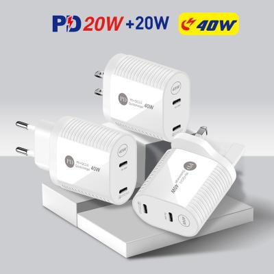China US EU UK Plug PD 40W Fast USB Chargers Dual Type C Quick Charging for sale