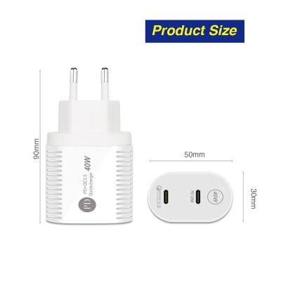 China US EU UK Plug PD 40W Fast USB Chargers Dual Type C Quick Charging for sale