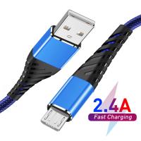 China 2.4A 480Mbps Micro USB Data Cable 1m 2m 3m Fish Net Nylon Braided for sale