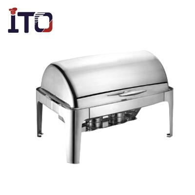 Cina 201 Wholesale Elegant Oblong Stainless Steel Buffet YK723 9L Stainless Steel Round Roll Chafing Dish in vendita