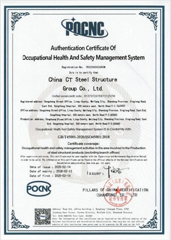 Occupational Health and Safety Management System - China CT Steelstructure Co.,Ltd