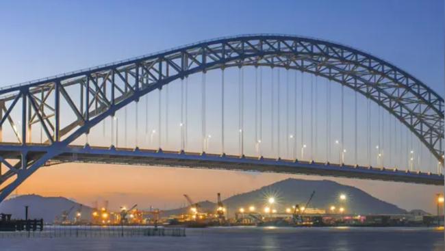 Steel bridge construction in progress