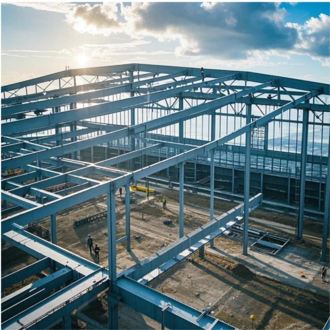 Steel structure aircraft hangar exterior view showing large span design