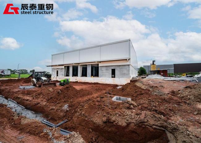 Aerial view of steel structure warehouse
