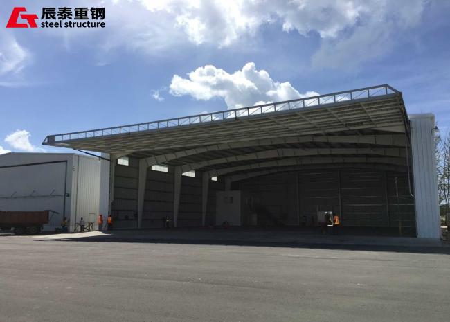 Interior view of steel hangar structure