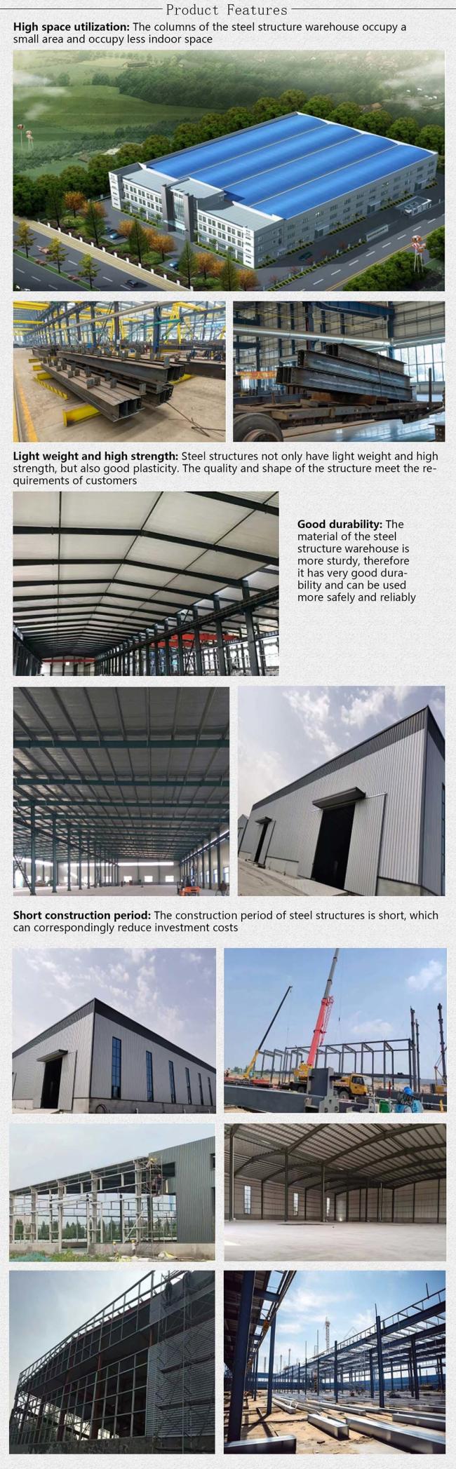 Interior view of steel structure workshop showing crane installation