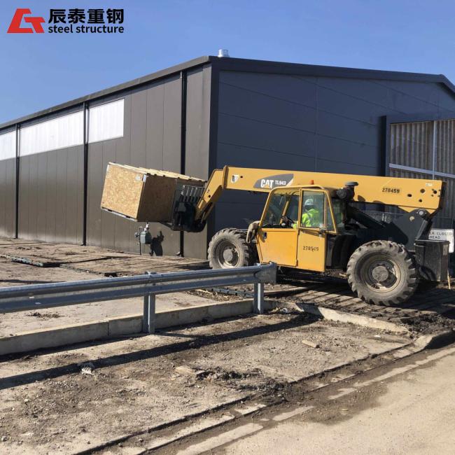 Interior of steel structure workshop with crane system