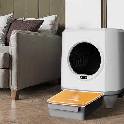 China 80L Automatic Cat Litter Box Radar Gravity Infrared Induction Anti-Pinch Plastic Toilet Easy Clean Eco-Friendly Large Capacity for sale