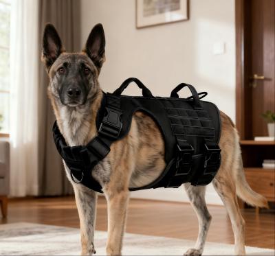 China Breathable Solid Tactical Dog Harness 100% Nylon Multiple Pockets Quick Release for Large Dogs for sale