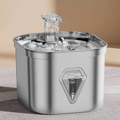 China 2.5L Stainless Steel Automatic Pet Water Fountain Portable Pet Dispenser Water Level Window Charge Power Source for Cats Dogs for sale