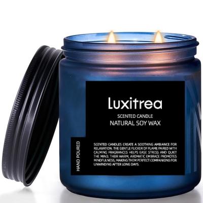 China Customize Tea Scented Candle 2 Wick 70H Burn Time Soy Wax 11 Oz Candle for sale