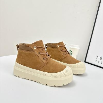China Winter Cowhide Wool Warm Thick-Soled Snow Boots Waterproof Non-Slip Three-Proof Short Boots With Straps for women for sale