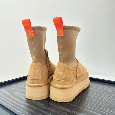 China Slim Thick-Soled Pencil Boots Women'S New Winter Plus wool Thickened Snow Boots Women'S Outer Wear Cowhide Waterproof for sale