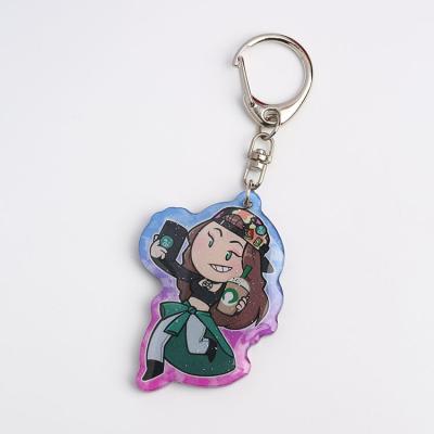 China Kundengebundene Nicht-klares volles Blutrand-doppeltes Seiten-kundenspezifisches Epoxidfunkeln-nette Acrylcharme Anime-Schlüsselkette zu verkaufen