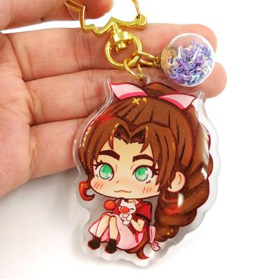 Cina Custom Print Manufacturer Charm Single Epoxy Cute Anime Acrylic Key chain with Glitter in vendita