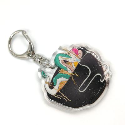 Cina Custom Clear Printed Double Glitter Epoxy Resin Acrylic Charms Keychain for Gift with Star Clasp in vendita