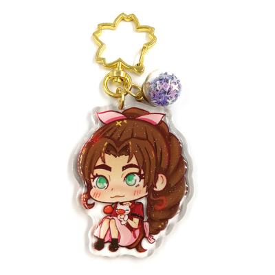 Cina Custom Clear Printed Double Glitter Epoxy Resin Acrylic Charms Keychain for Gift with Star Clasp in vendita