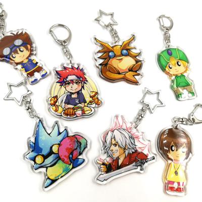 Cina Custom Clear Printed Double Glitter Epoxy Resin Acrylic Charms Keychain for Gift with Star Clasp in vendita