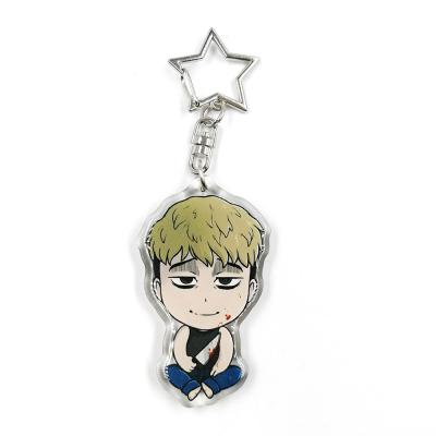 Cina Custom laser cut logo clear printed epoxy acrylic charm keychain anime for comics fans gifts in vendita