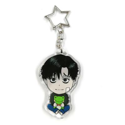 Cina Custom laser cut logo clear printed epoxy acrylic charm keychain anime for comics fans gifts in vendita