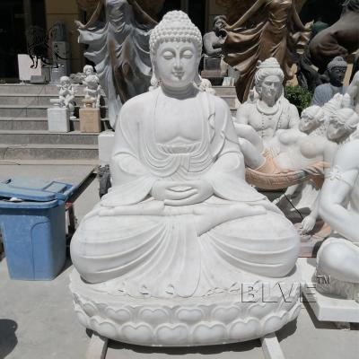 China BLVE Meditation Buddha Statues Marble Sculpture Life Size Sakyamuni White Stone Chinese Religious Outdoor for sale