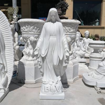 China BLVE Virgin Mary Marble Statue Life Size Christian White Stone Carving Religious Female Sculptures Church Decoration for sale