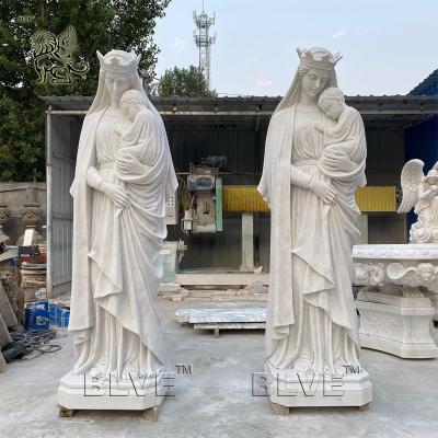 China Mother Mary And Jesus Marble Sculpture Life Size White Virgin Mary Statue Stone Carving Religious Church Outdoor for sale