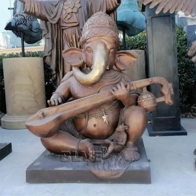 China Bronze Ganesha Statue Life Size Idol Ganesh Hindu God Sculpture Playing the Pipa Indian Religious Decoration en venta
