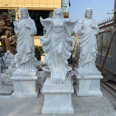 China White Marble Fairy Garden Statues Angel Sculpture Beautiful Life Size Jesus Statue Estatuas Handcarved Outdoor for sale