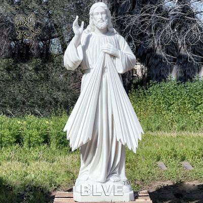 China White Marble Divine Mercy Statue Of Jesus Sacred Heart Jesus Sculpture Life Size Religious Decoration Church en venta