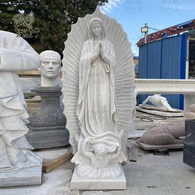 China Virgin Mary Statues Marble Sculpture Virgin Of Guadalupe Statue Life Size Religious Catholic Handcarved White for sale