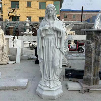 China Marble Virgin Mary Statue Sacred Heart White Stone Carvings and Sculptures Life Size Christian Religious for sale
