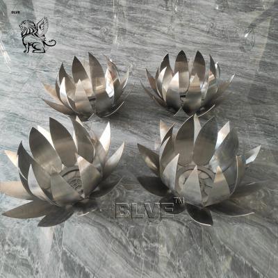 China Stainless Steel Lotus Sculpture Large Polished Metal Flower Statues Home Decoration Modern Art for sale