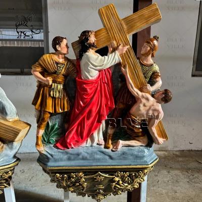 China Bronze Jesus Statues 14 Station Sculpture Resin Fiberglass Catholic Religious Church Christian Custom Size for sale