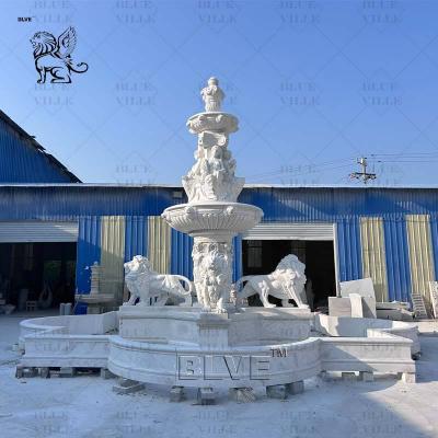 China Natural White Marble Fountain Lion Ladies Statues Water Feature Stone Fountains Large Outdoor Villa Garden Custom for sale