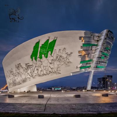 China Escultura de pared 3D de acero inoxidable Landmark Arabia Saudita Esculturas de alivio de metal al aire libre Gran 2030 Custom en venta