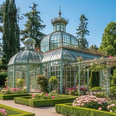 China Invernadero de bodas, cenador de hierro forjado, metal, castillo, vidrio, diseño de lujo, grande, exterior en venta