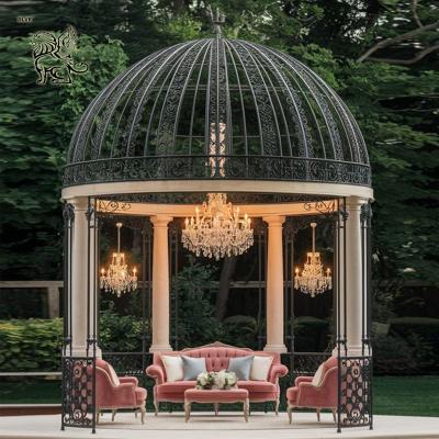 China Pabellón de jardín con columnas de mármol blanco, cúpula de hierro de lujo, patio tallado a mano, proyecto de paisajismo para villa en venta