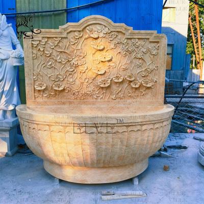 China Beige Marble Wall Fountains Garden Flower Water Fountain Villa Outdoor Decorative for sale