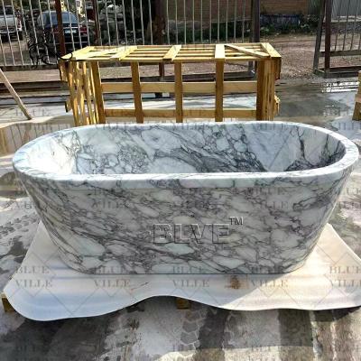 China Bañera de mármol Arabescato blanco Bañeras de piedra natural Bañera de baño Independiente Tallada a mano Moderna en venta