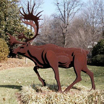 China Large Rust Moose Corten Steel Sculpture Metal Abstract Art Animal Deer Elk Statue Outdoor Decoration Garden for sale