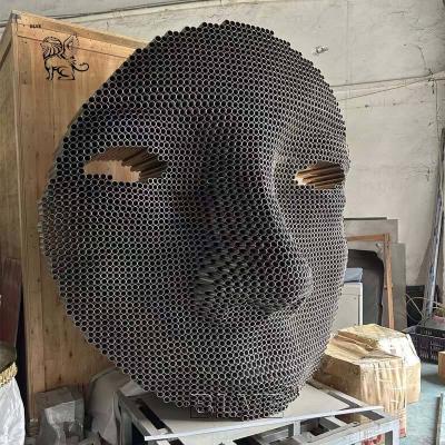 China Stainless Steel Face Sculpture Abstract Metal Art Statue Modern Garden Decoration Large Outdoor for sale