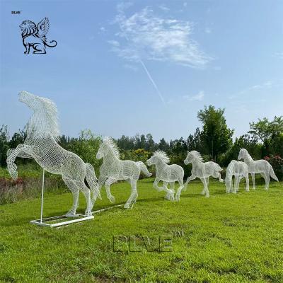 China Stainless Steel Horse Wire Sculpture Metal Art Abstract Modern Park Decoration Custom for sale