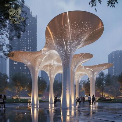 China Stainless Steel Landscape Pavilion Metal Tree Sculpture Corridor Public Art Large Modern Outdoor Custom for sale