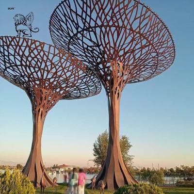China Giant Metal Tree Corten Steel Sculpture Large Garden Plants Statue Rust Color Decorative Outdoor for sale