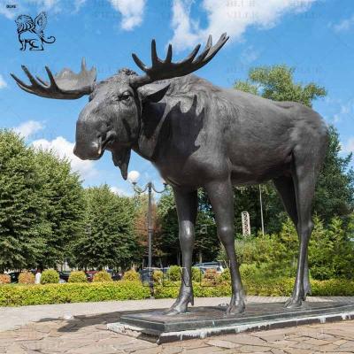 China Bronze Standing Moose Sculpture Metal Copper Animal Garden Statue Large Outdoor Custom for sale