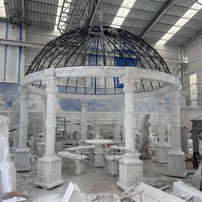 China Gazebo de mármol blanco pabellón de bodas redondo de piedra natural tallado a mano gran villa al aire libre estilo occidental en venta