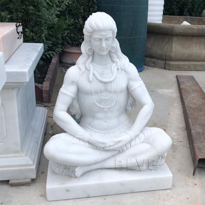China Marble Shiva Statue White Stone Buddha Sculpture Hindu God Home Decor for sale