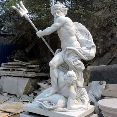 China Marble Poseidon Statue Ancient Greek Mythological God Life Size Lord of The Sea with Tride for sale